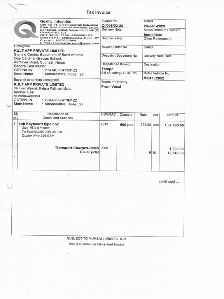 KEYBOARD Box Invoice | PDF