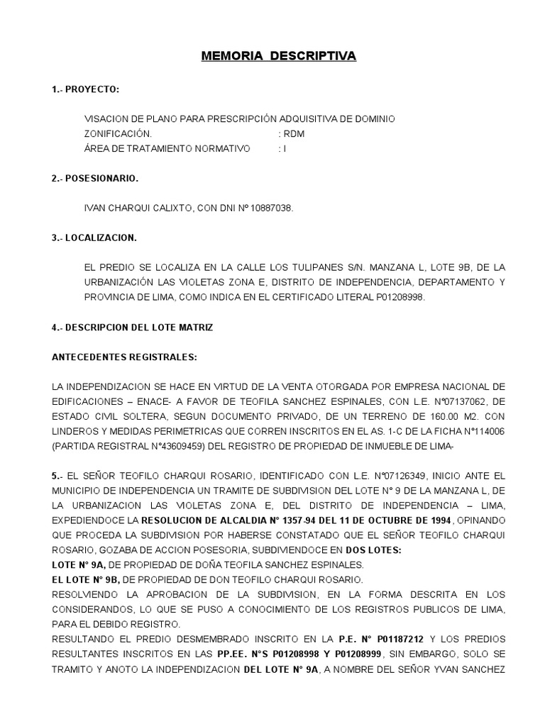 Memoria Descriptiva | PDF | Cartografía | Notación Matemática