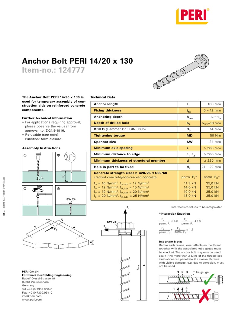 20 - Anchor Bolt PERI 14-20 X 130 | Download Free PDF | Screw ...