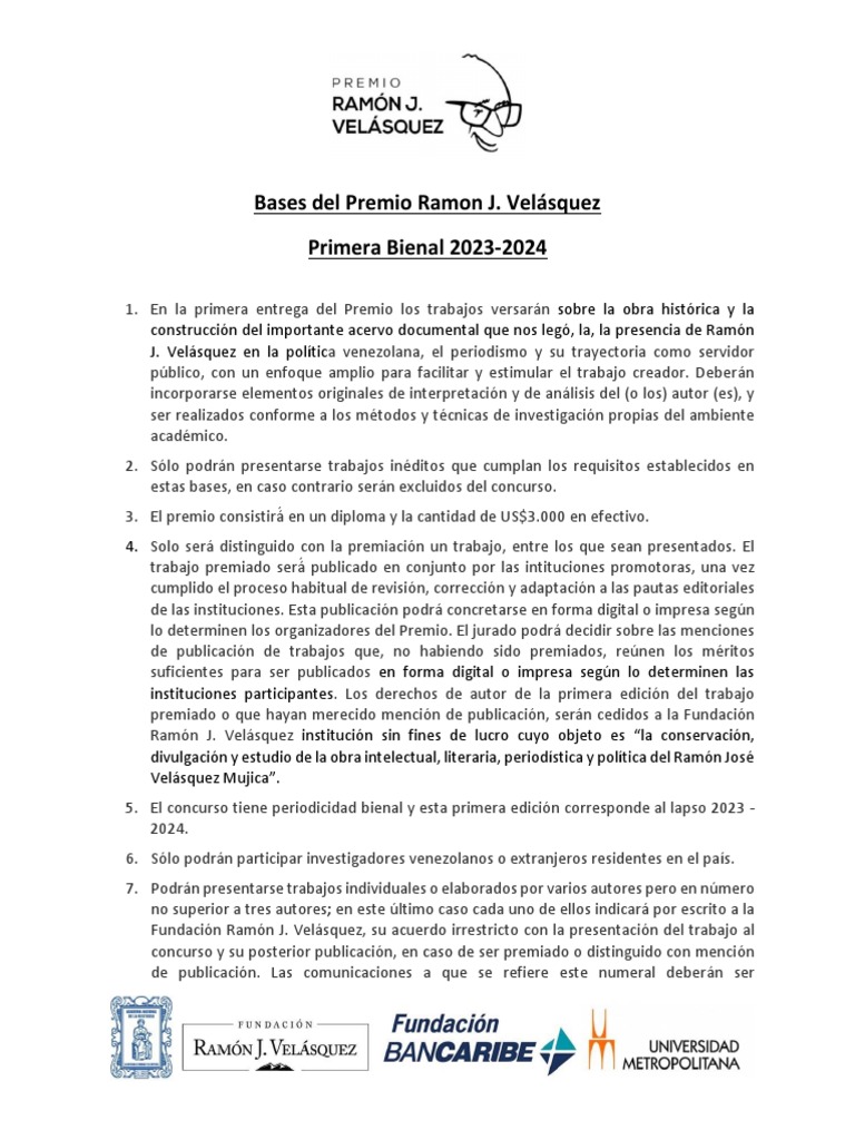 Bases del Premio Ramón J. Velásquez | PDF