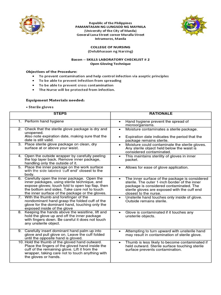 Updated Revised-Open Gloving Technique Checklist | PDF | Hand | Glove