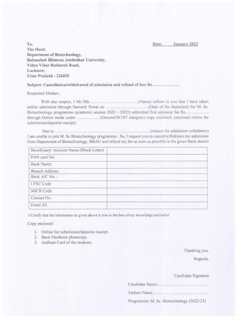 Fee Refund Application | PDF