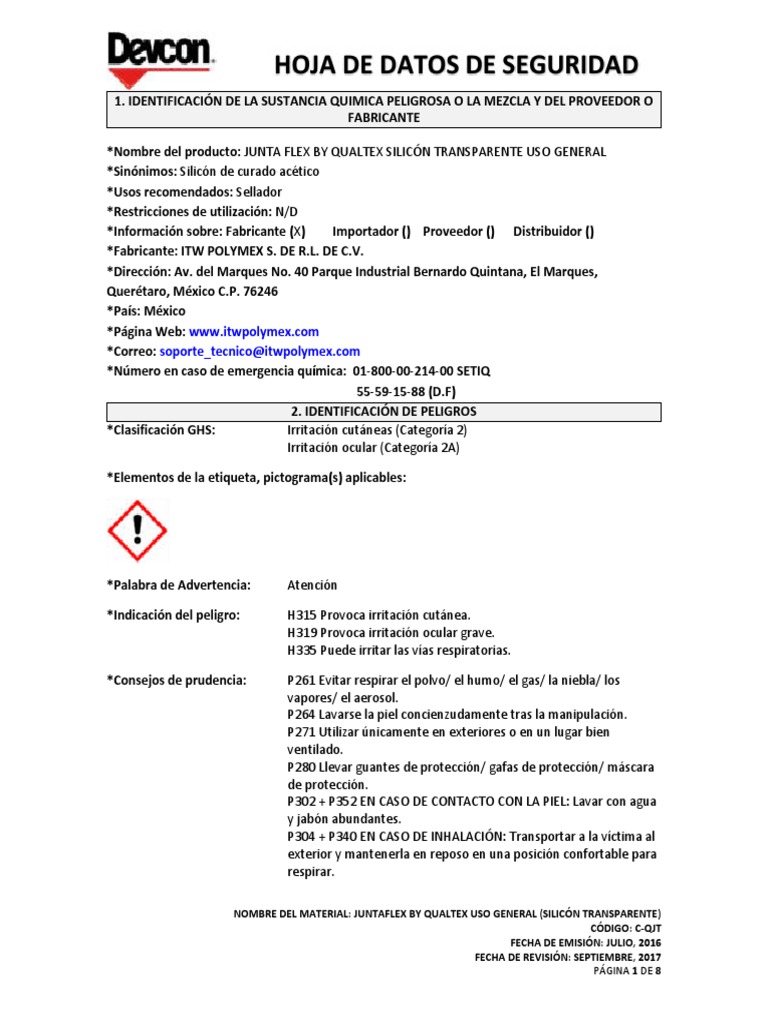 Juntaflex Silicon Uso General (Transparente) | PDF | Agua | Residuos