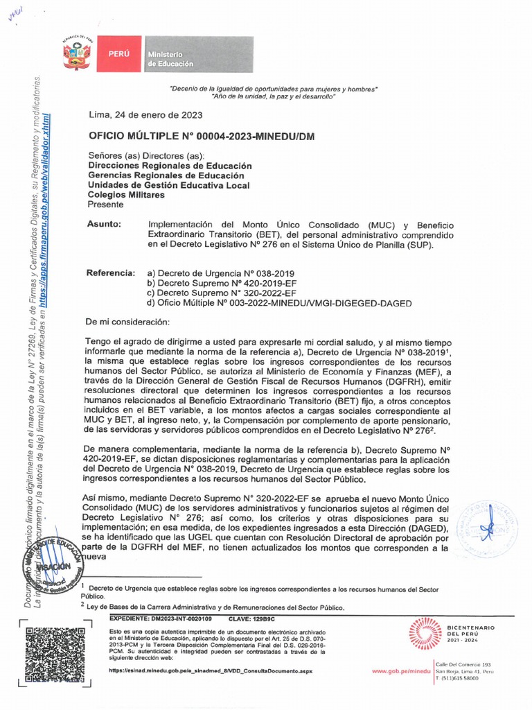 Oficio Múltiple-00004-2023-Minedu-Dm | PDF