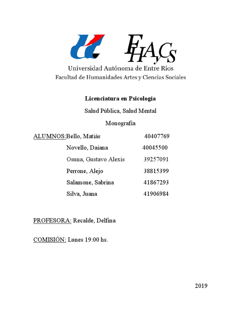 Monografia Salud Pública Salud Mental. Grupo Silva & Co | PDF ...