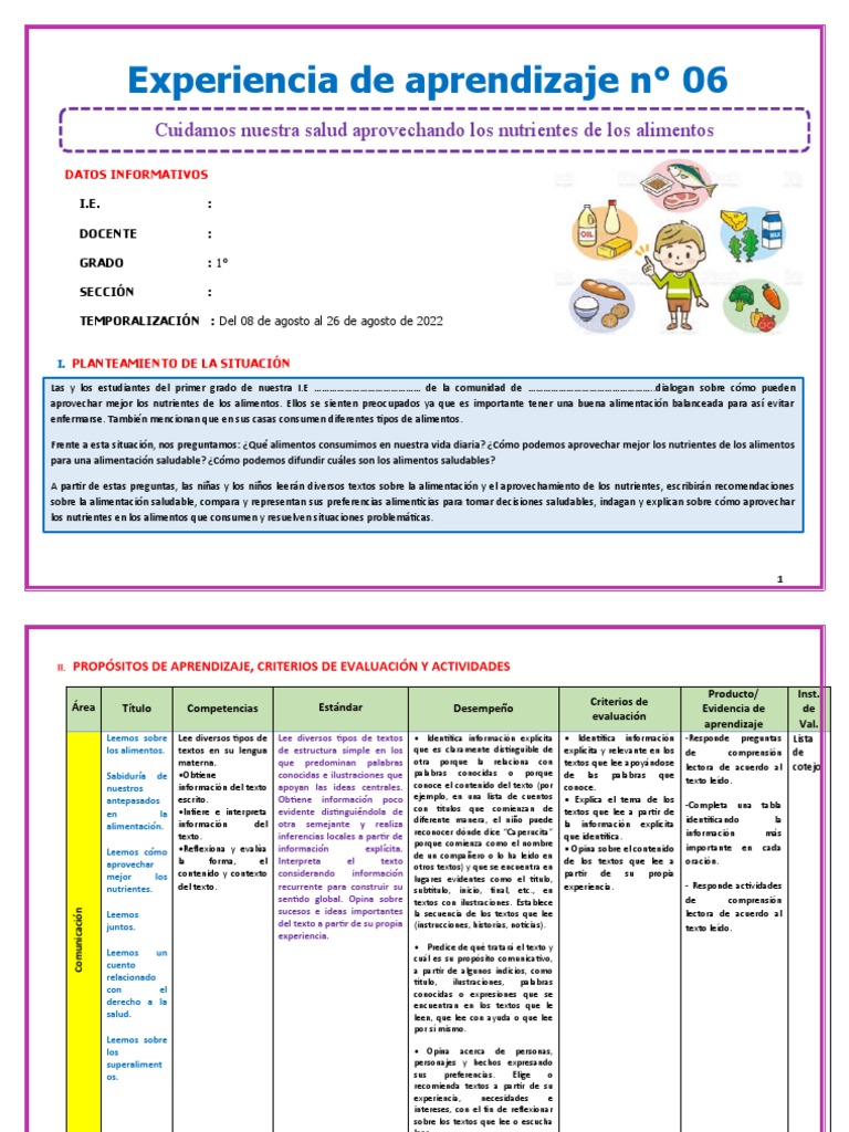 Experiencia de Aprendizaje 06 1º | PDF