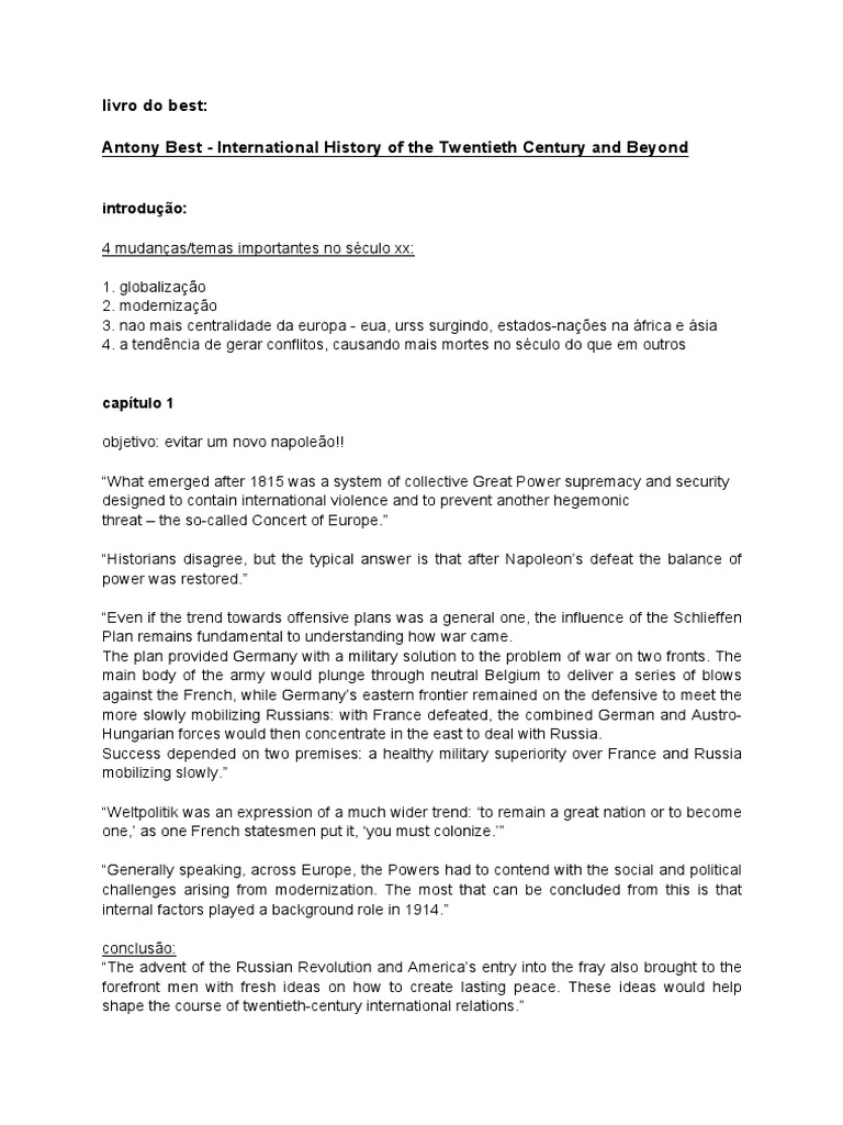 Livro Do Best: Antony Best - International History of The Twentieth ...