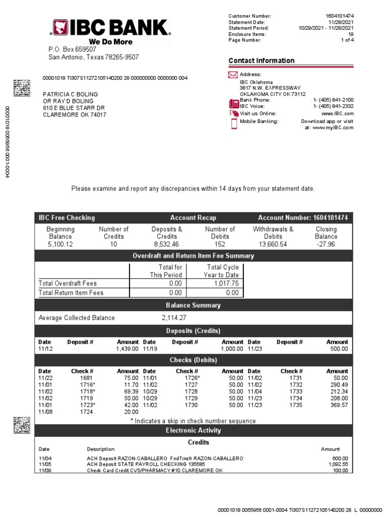 IBC Bank Statement Overview | PDF | Debit Card | Cheque