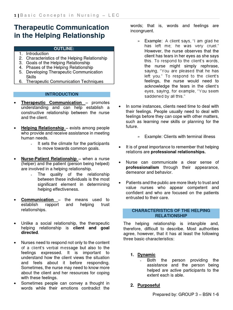 Therapeutic Communication in Nursing | PDF | Nursing | Conversation