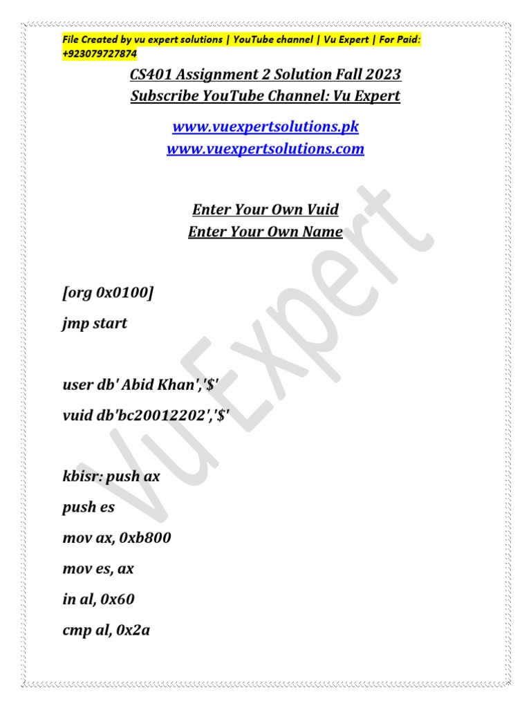 Cs401 Assign 2 Sol Fall 2023 Vu Expert Solutions | PDF