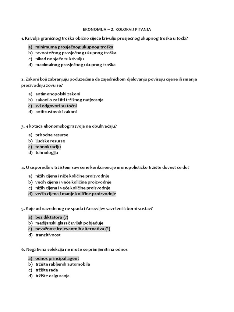Pitanja 2.kol. - Ekonomija | PDF