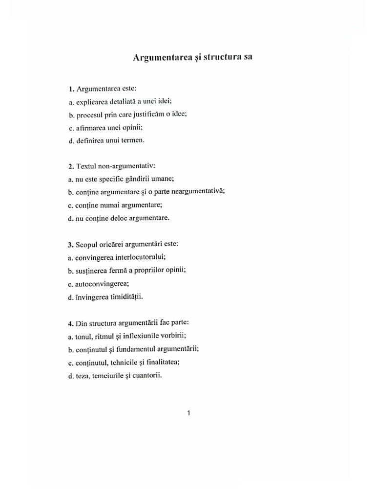 TEST - GRILA - Argumentarea Si Structura | PDF