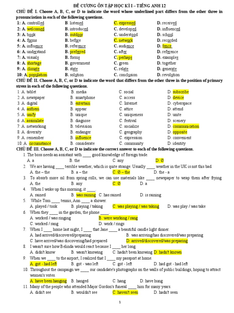 De Cuong on Tap Ki 1 Số 2 Hs | PDF