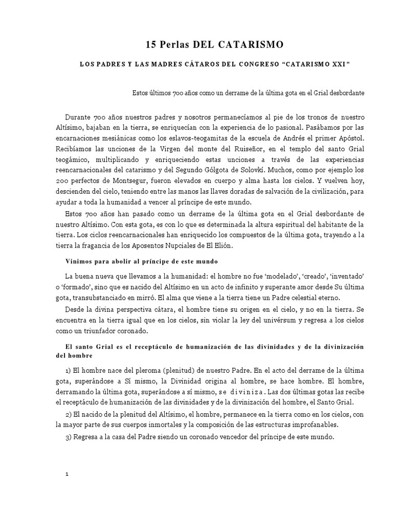 15 Perlas Del Catarismo | PDF | Divinidad | Amor