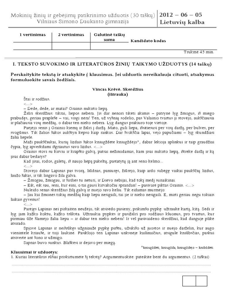 Daukanto Testas 2012 (Dragged) | PDF
