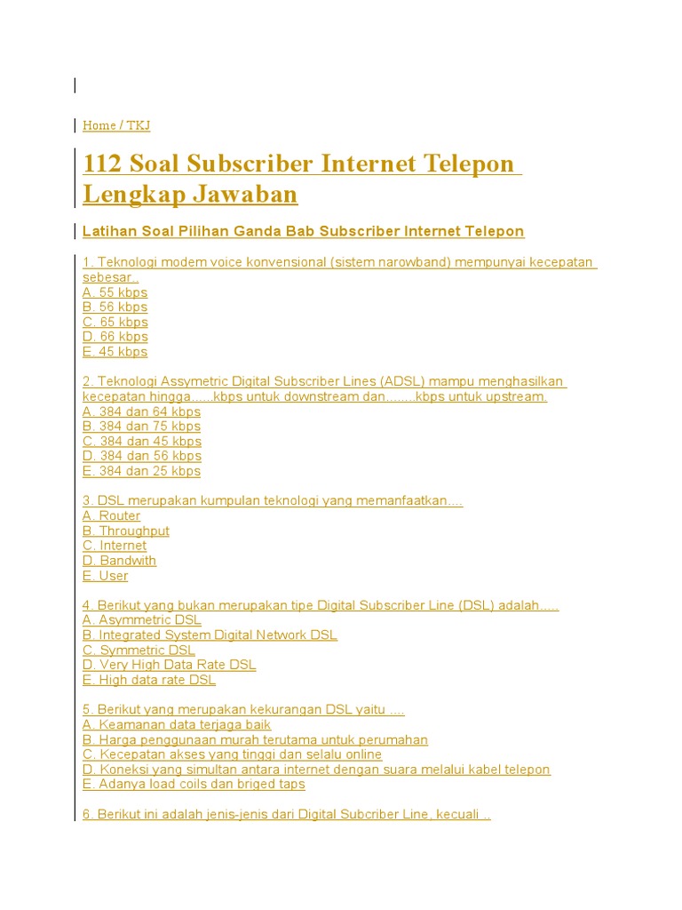 Soal Subscriber Internet Telepon | PDF