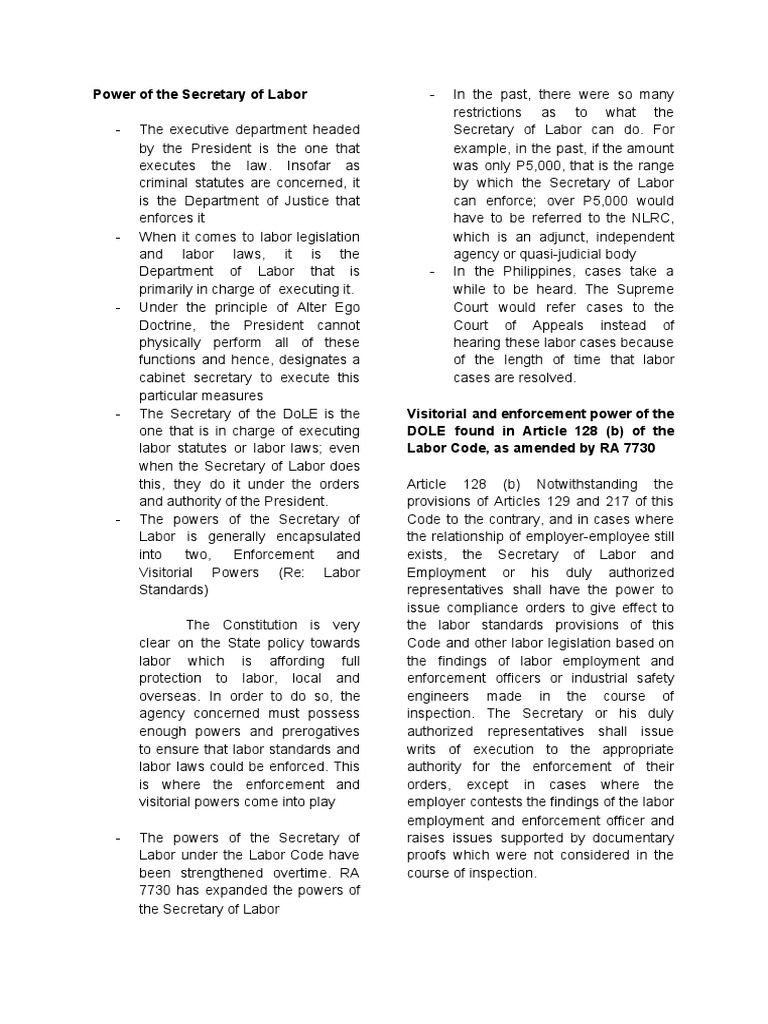 Powers of The DOLE Secretary | PDF | Employment | Labour Law