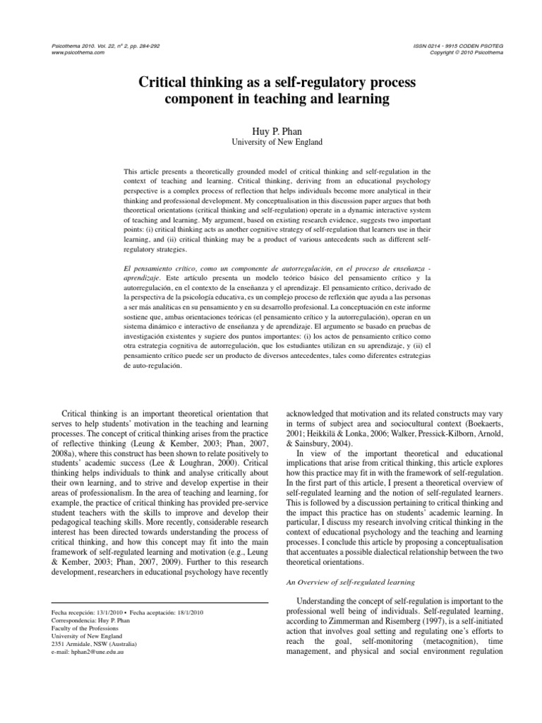 Critical Thinking As A Self-Regulatory Process | PDF | Ciencia cognitiva | Teoria de la mente