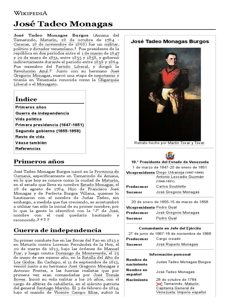 José Tadeo Monagas - Wikipedia, La Enciclopedia Libre | PDF | Venezuela
