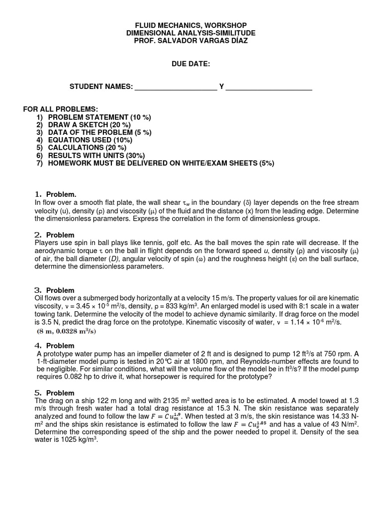 Homework - 07-Dimensional - Analysis-Fm | PDF | Fluid Mechanics | Viscosity