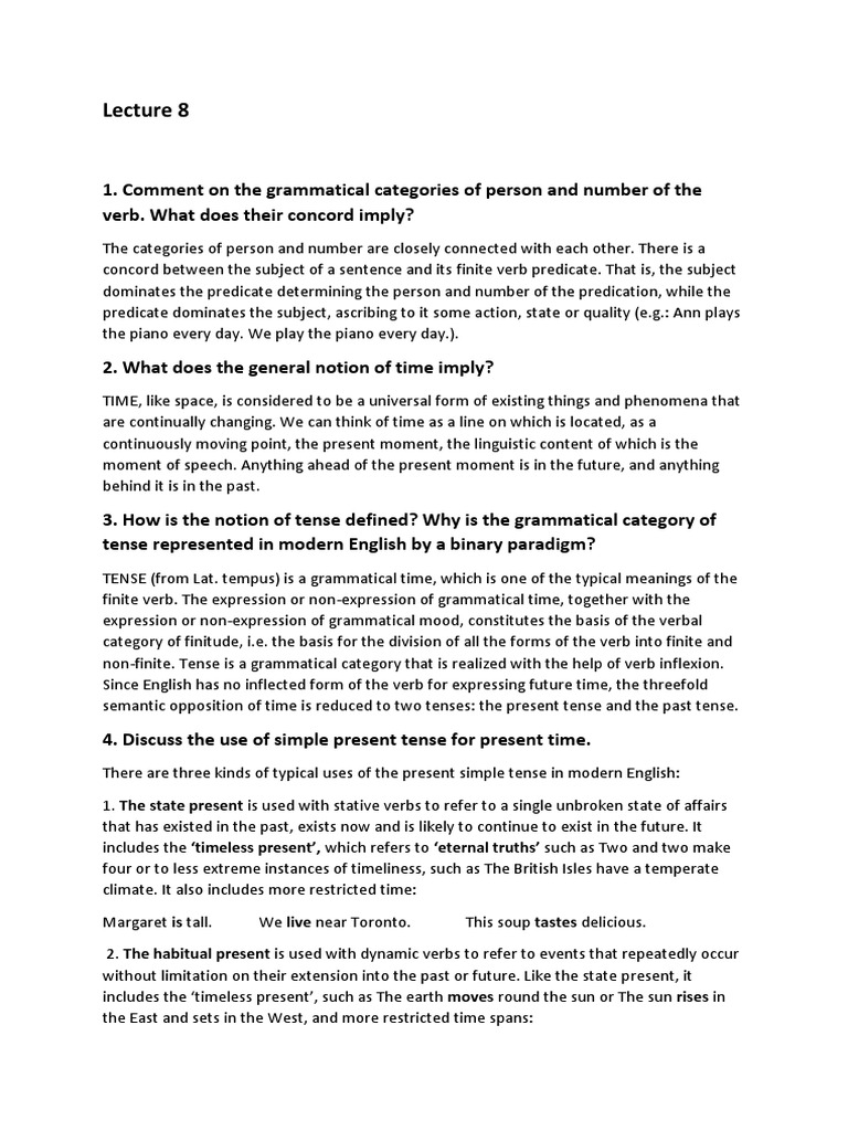 Lecture 8 | PDF | Verb | Grammatical Tense