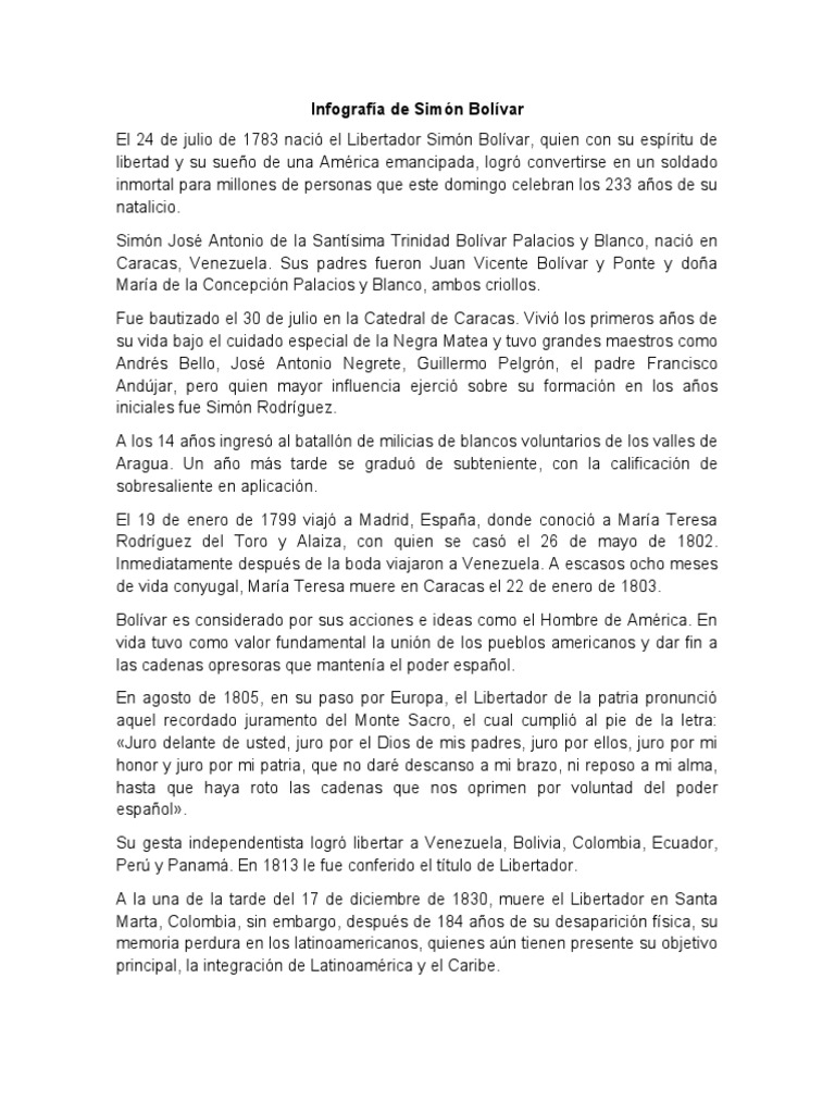 Infografia De Simon Bolivar