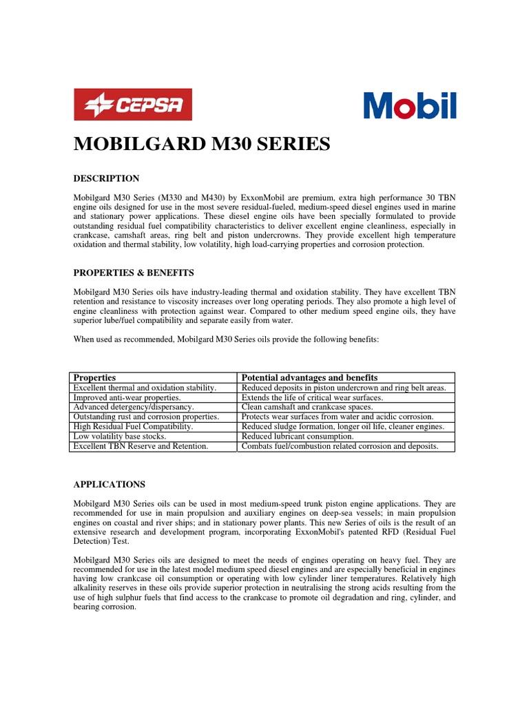 HT Mobilgard m30 Series Eng | PDF | Motor Oil | Internal Combustion Engine