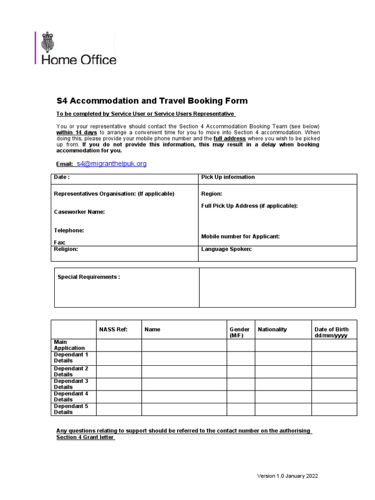 Accommodation Booking Form - Section 4 | PDF