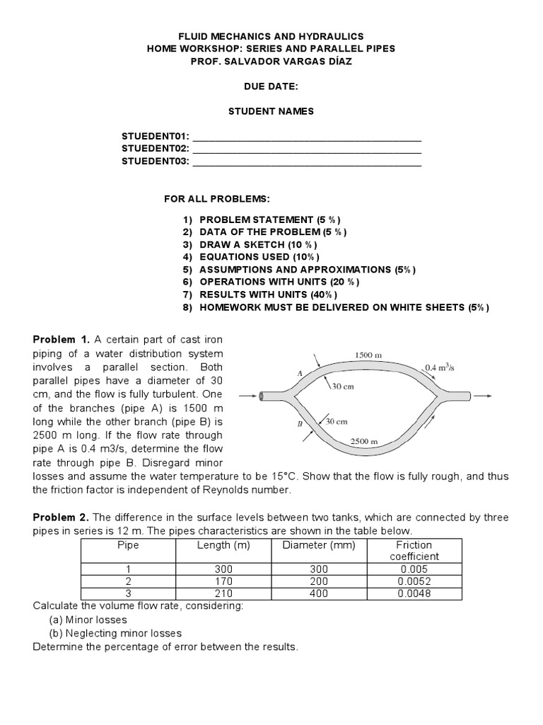 Homework-Series-Parallel Pipe Flow | PDF