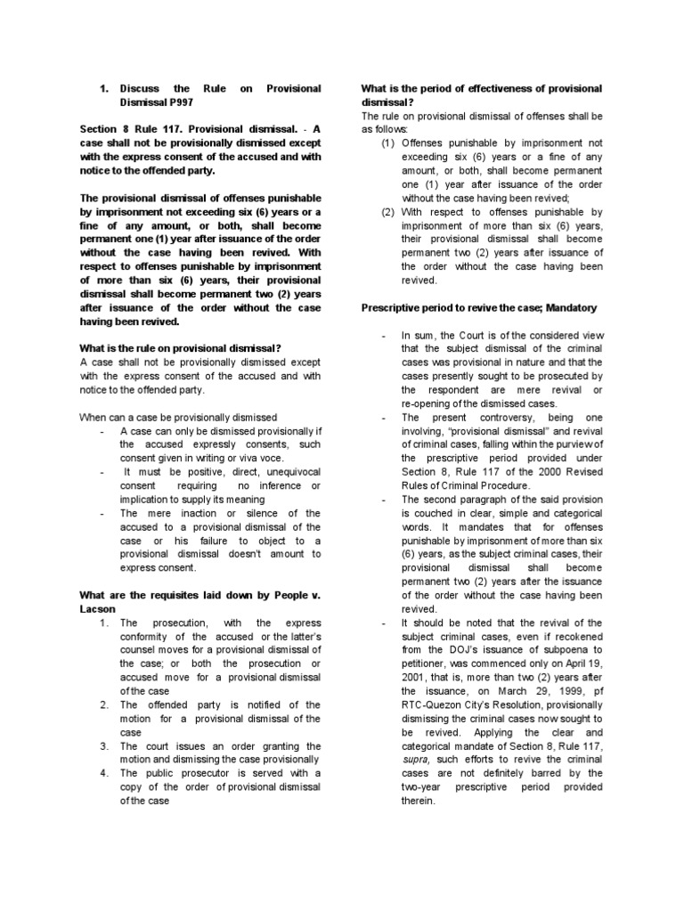 Provisional Dismissal Periods | PDF | Fine (Penalty) | Judgment (Law)