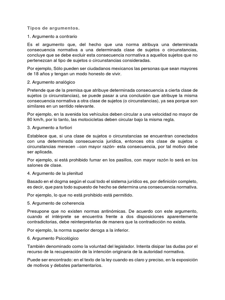 Tipos de Argumentos Jurídicos Explicados | PDF | Argumento | Razón