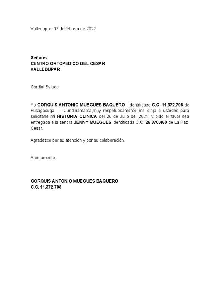 Carta de Solicitud de Historia Clinica | PDF