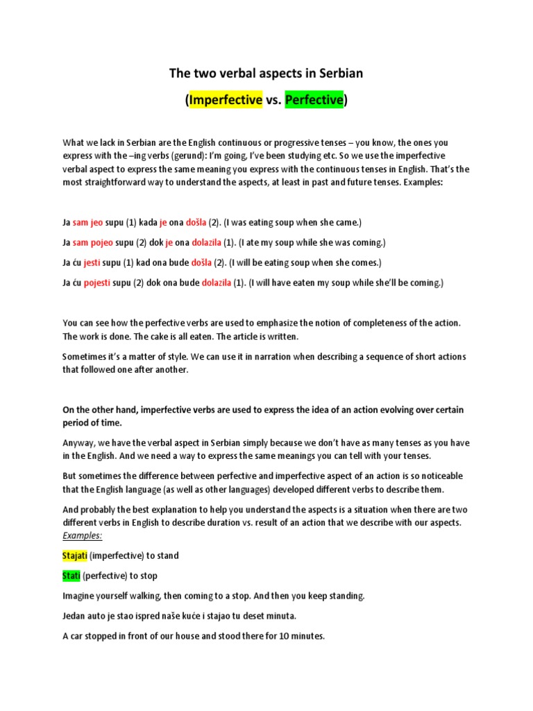 Serbian Verbal Aspects Explained | PDF | Grammatical Tense | Syntax