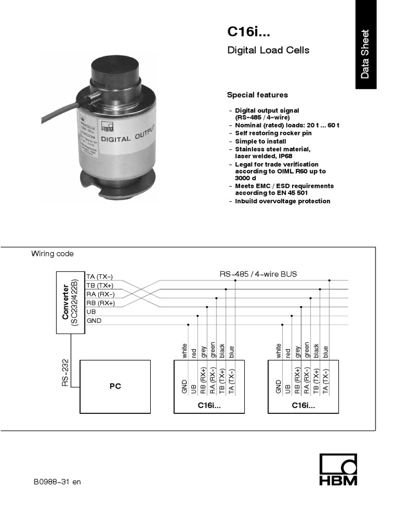 Ficha Celda de Carga Marca HBM C16i 30Tn | PDF | Electrical Engineering | Electronics