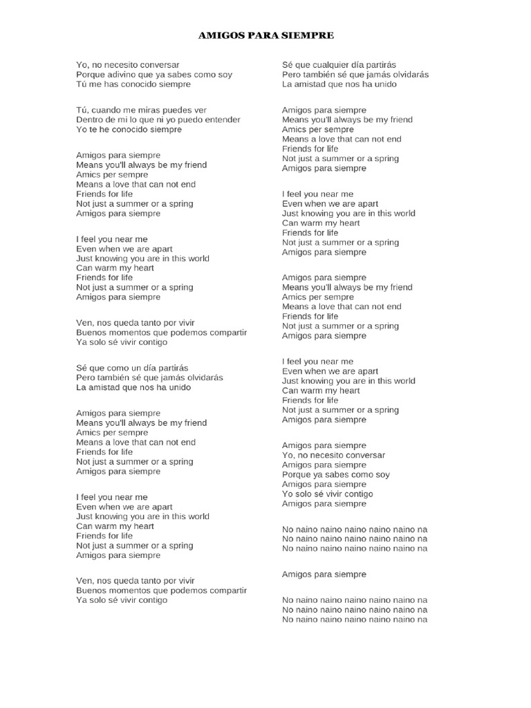 Canción Amigos para Siempre | PDF