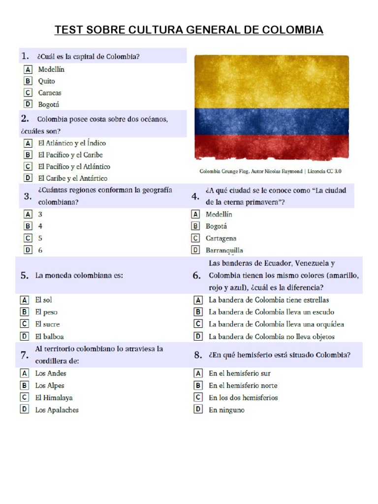 Test Sobre Cultura General de Colombia | PDF