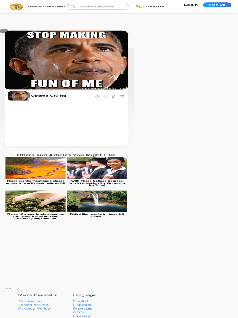Stop Making Fun of Me - Obama Crying Meme Generator | PDF | Wellness
