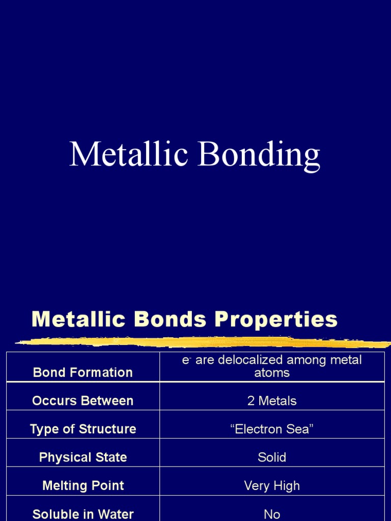 Metallic Bonding Properties in an Electron Sea | PDF | Chemical Bond ...
