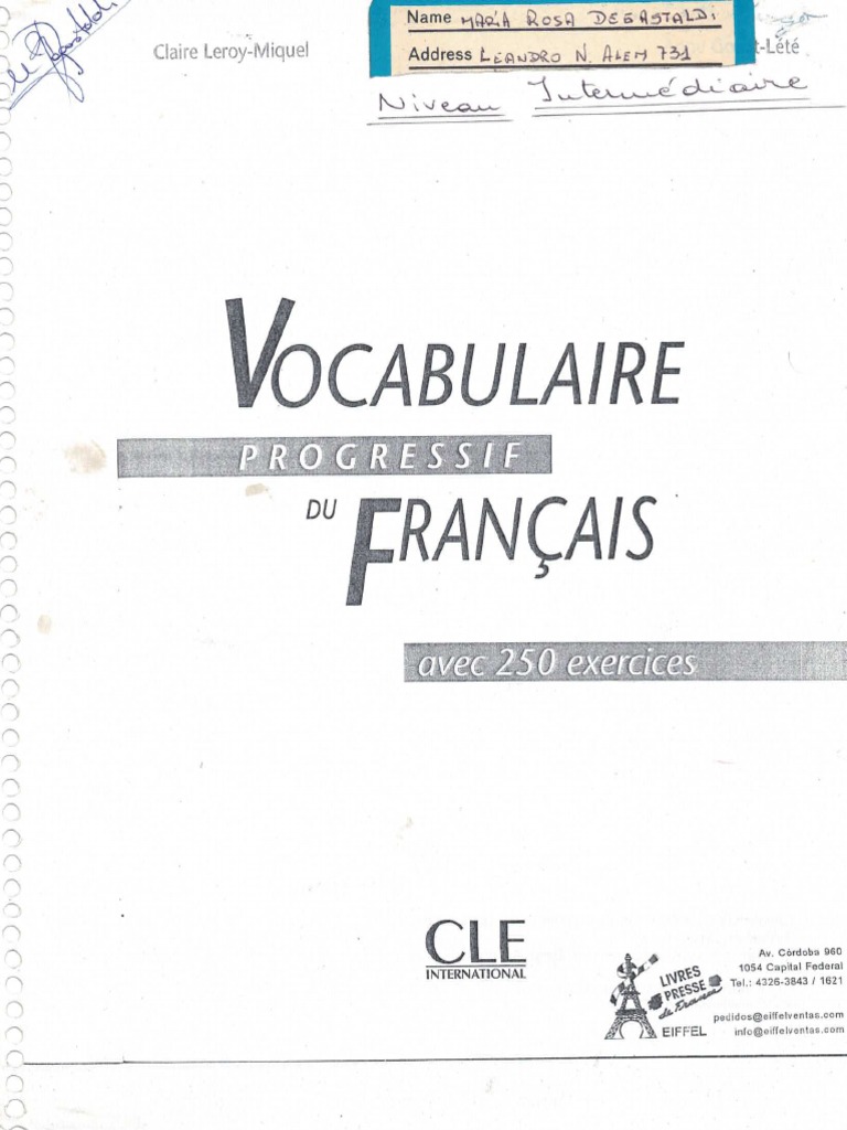 Vocabulaire Progressif Du Français 250 Exercices | PDF