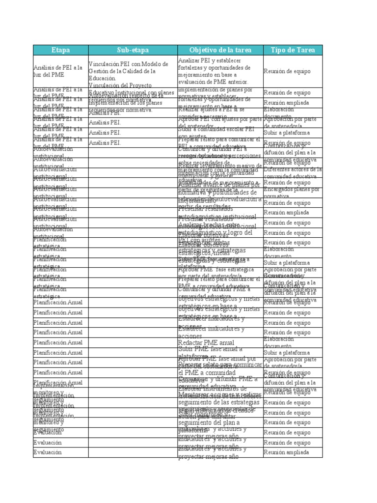 Planilla Organizando Las Etapas Del PME | PDF | Planificación | Evaluación