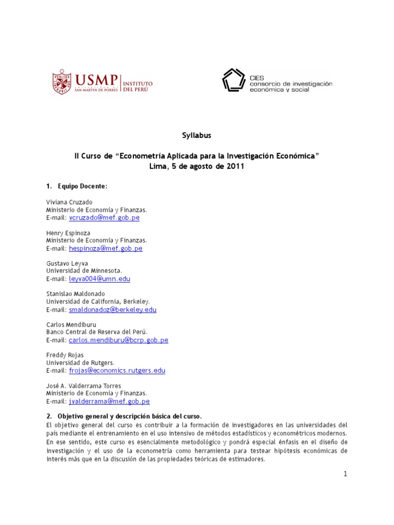Syllabus Econometria Aplicada II | PDF