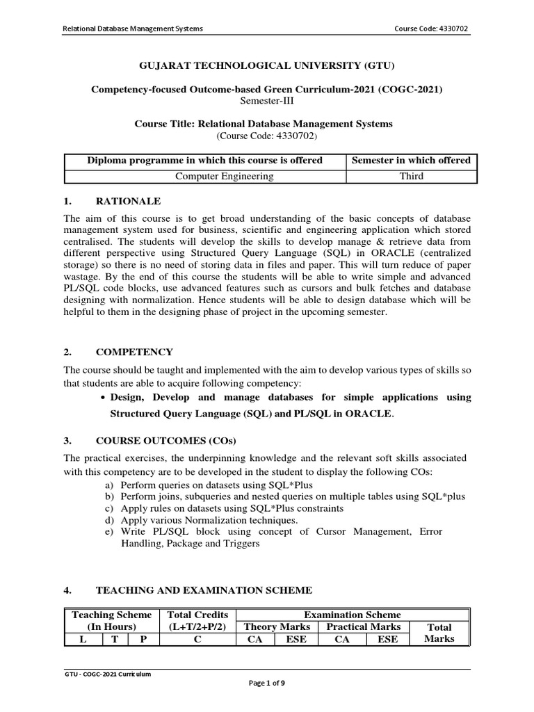RDBMS 4330702 | PDF | Pl/Sql | Databases