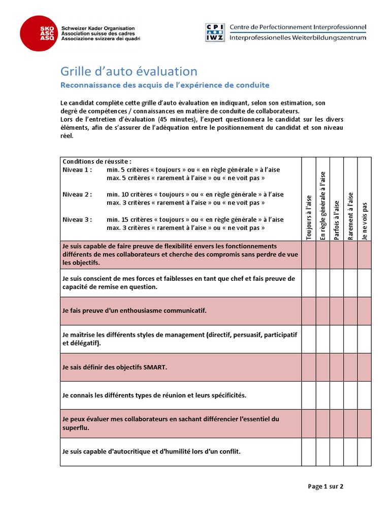Grille D Auto Évaluation | PDF | la communication | Cognition