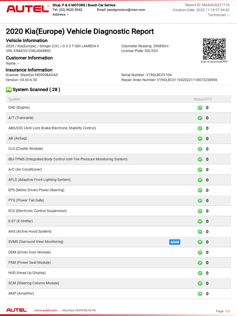 2020 Kia (Europe) Vehicle Diagnostic Report - KNAE551CML6068892 ...
