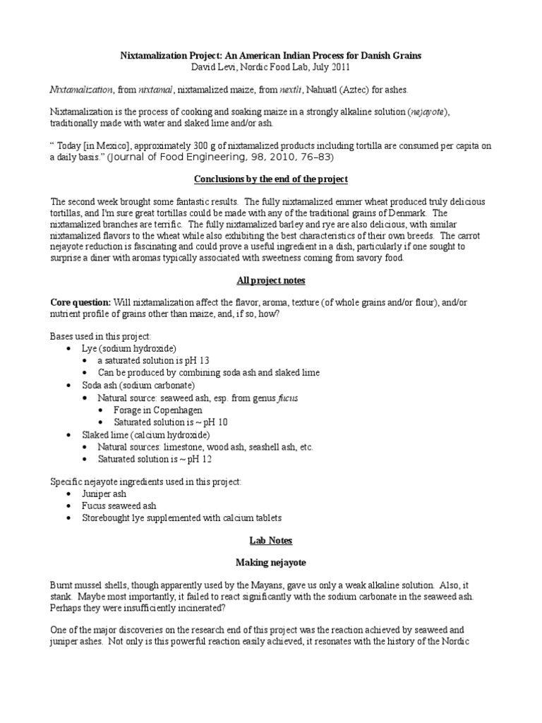 Nixtamalization of Danish Grains | PDF | Sodium Hydroxide | Sodium ...