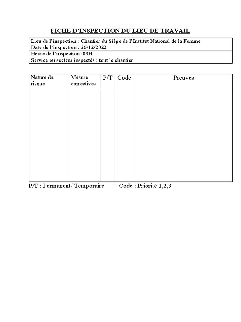 Fiche d'Inspection du Chantier INAF | PDF | Affaires | Ordinateurs