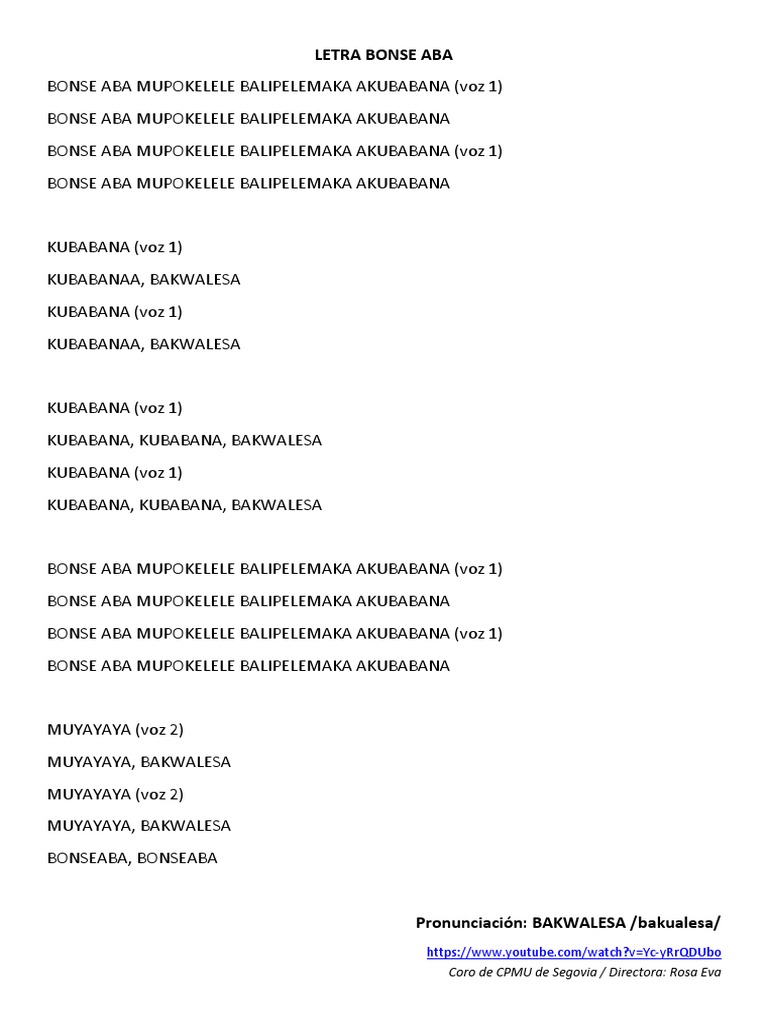 Letra Bonse Aba | PDF