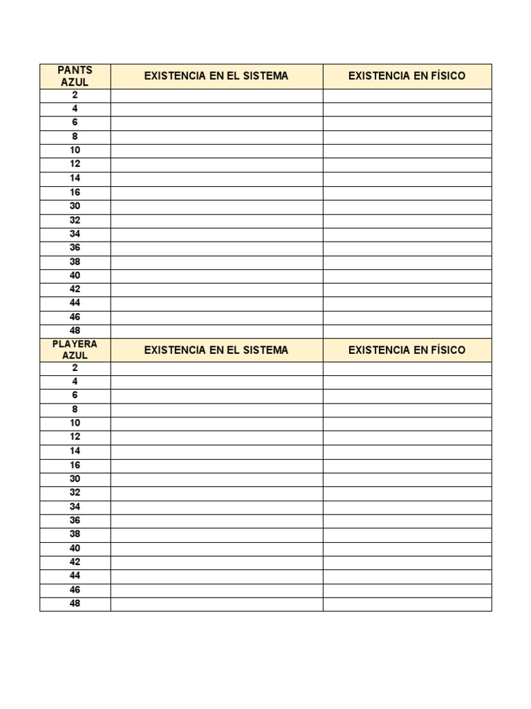 Inventario de Uniformes en Excel | PDF