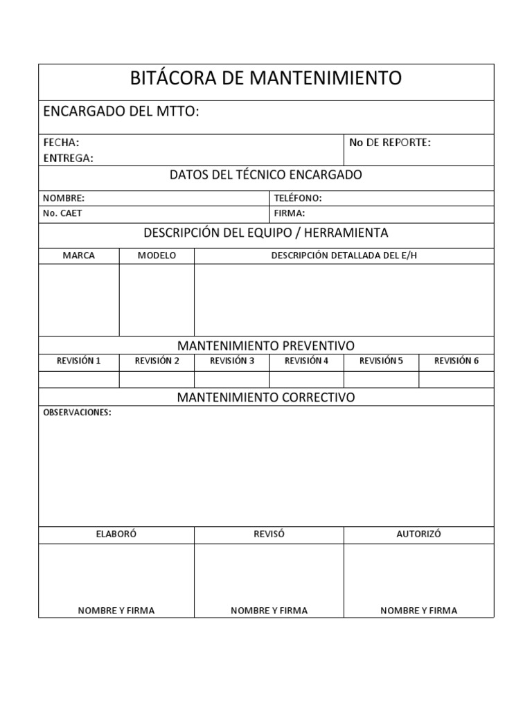 Bitácora de Mantenimiento | PDF