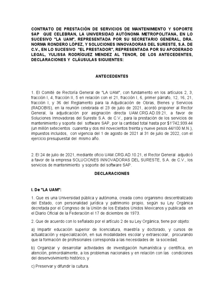 Contrato Soinsu-Uam Mantenimiento Sap | PDF | Software | Informática